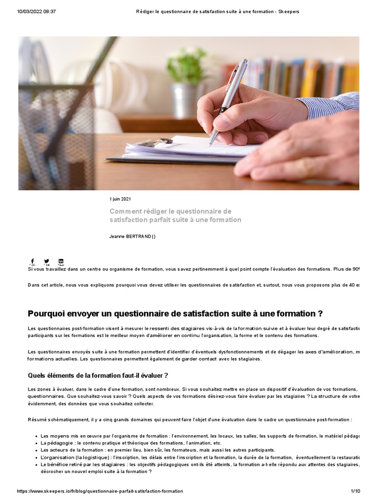 Rédiger Le Questionnaire de Satisfaction Suite À Une Formation ...
