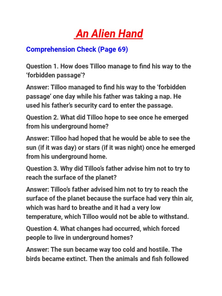 An Alien Hand: Comprehension Check (Page 69) | PDF | Mars ...