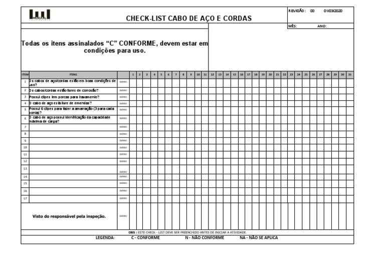 Check List - Cabo e Corda - Mensal | PDF