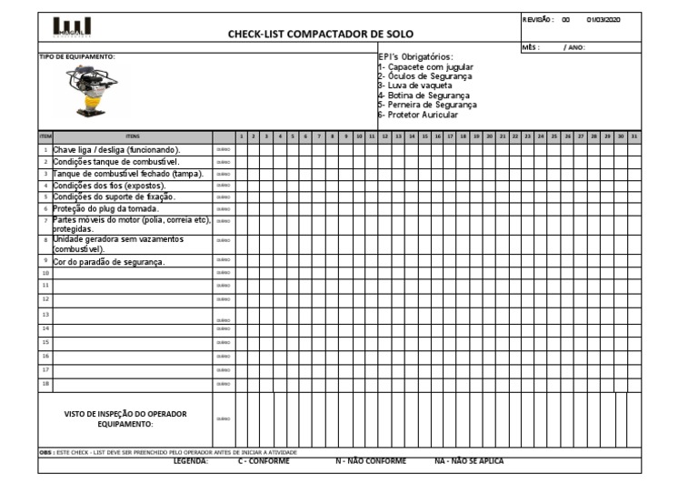 Check List - Compactador de Solo - Mensal | PDF