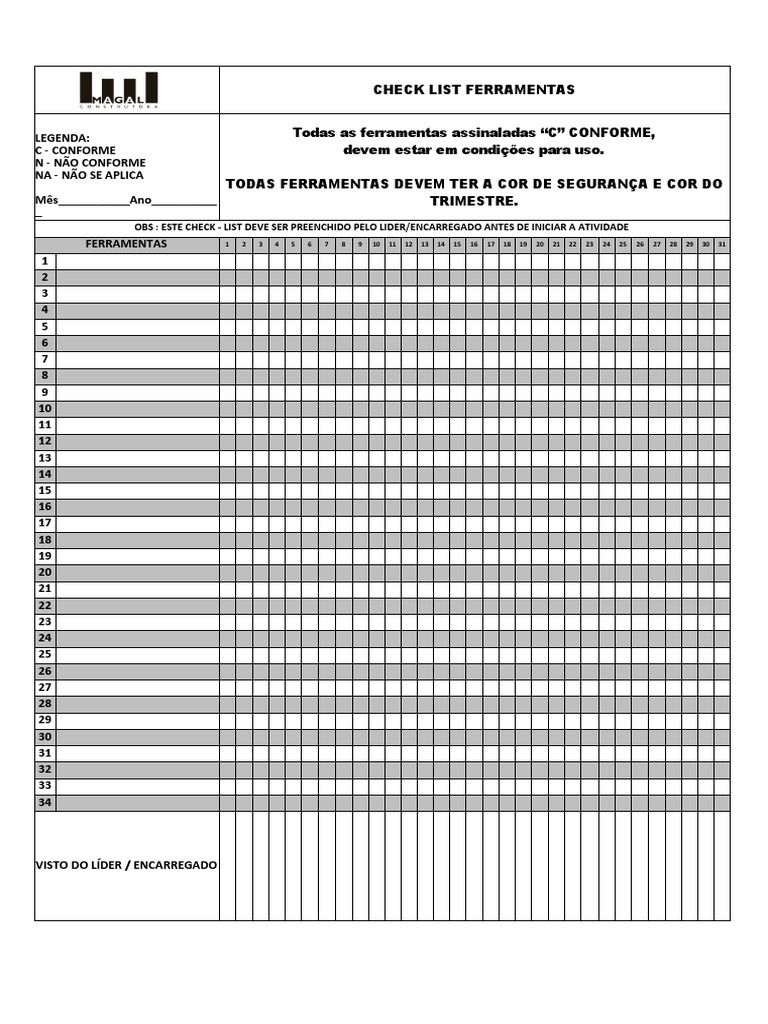 Check List - Ferramentas 2 - Mensal | PDF