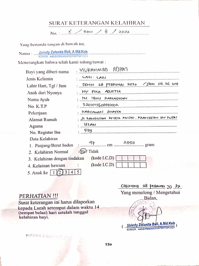 Surat Keterangan Lahir | PDF