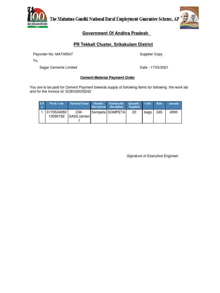 Cement Payment Order MAT49547 | PDF