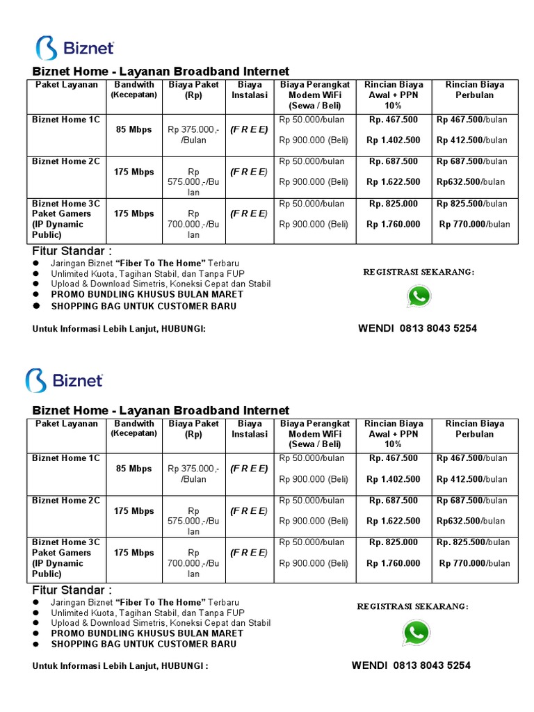 Biznet Home Paket Broadband Internet | PDF