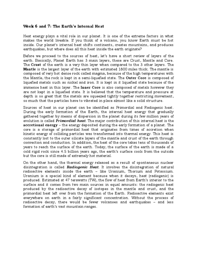 Week 6 and 7: The Earth's Internal Heat | PDF | Heat Transfer | Earth