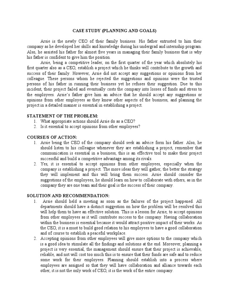 Case Study 1 Planning and Goals | PDF | Behavior Modification | Communication