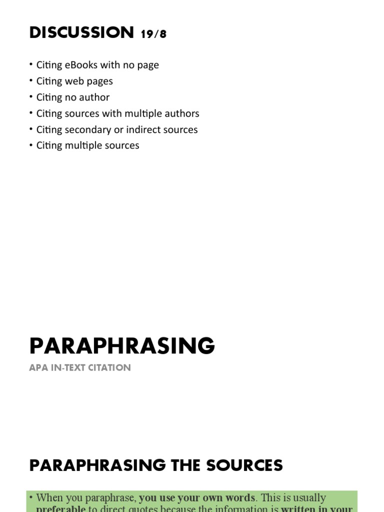 PARAPHRASING | PDF | Citation | Apa Style