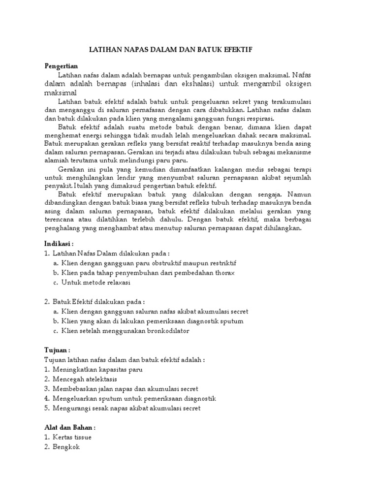 Latihan Napas Dalam Dan Batuk Efektif | PDF