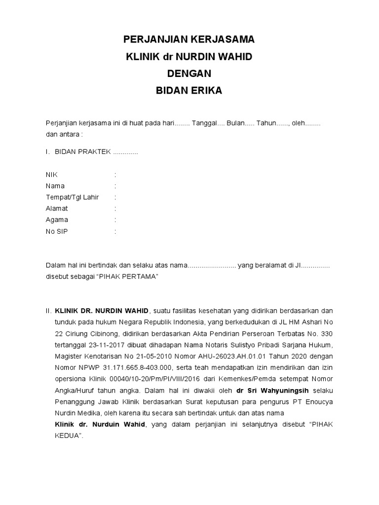 Perjanjian Kerjasama Bidan Jejaring | PDF