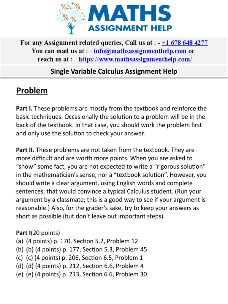 Single Variable Calculus Assignment Help | PDF | Integral | Summation