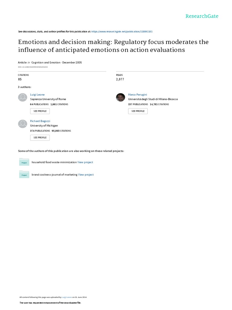 Emotions in Decision Making: Regulatory Focus | PDF | Emotions | Affect ...