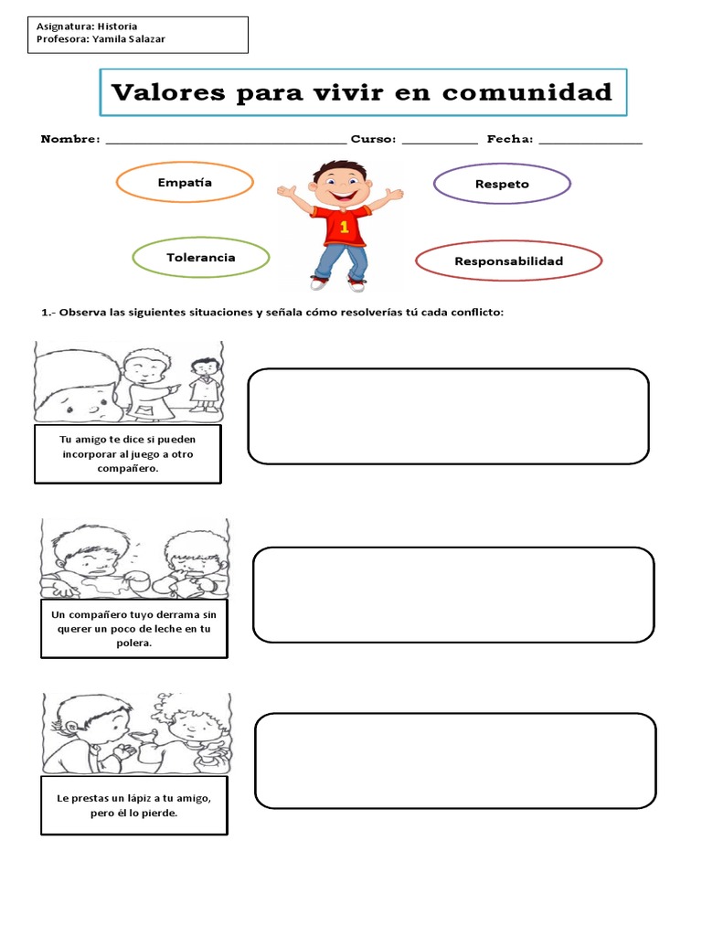 Actividades sobre valores para niños | PDF