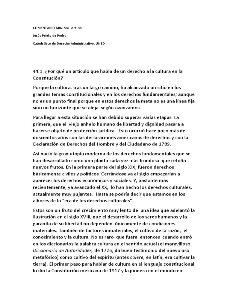 Sesión 6 - Comentario Mínimo Articulo 44 | PDF | Derechos | Derecho ...
