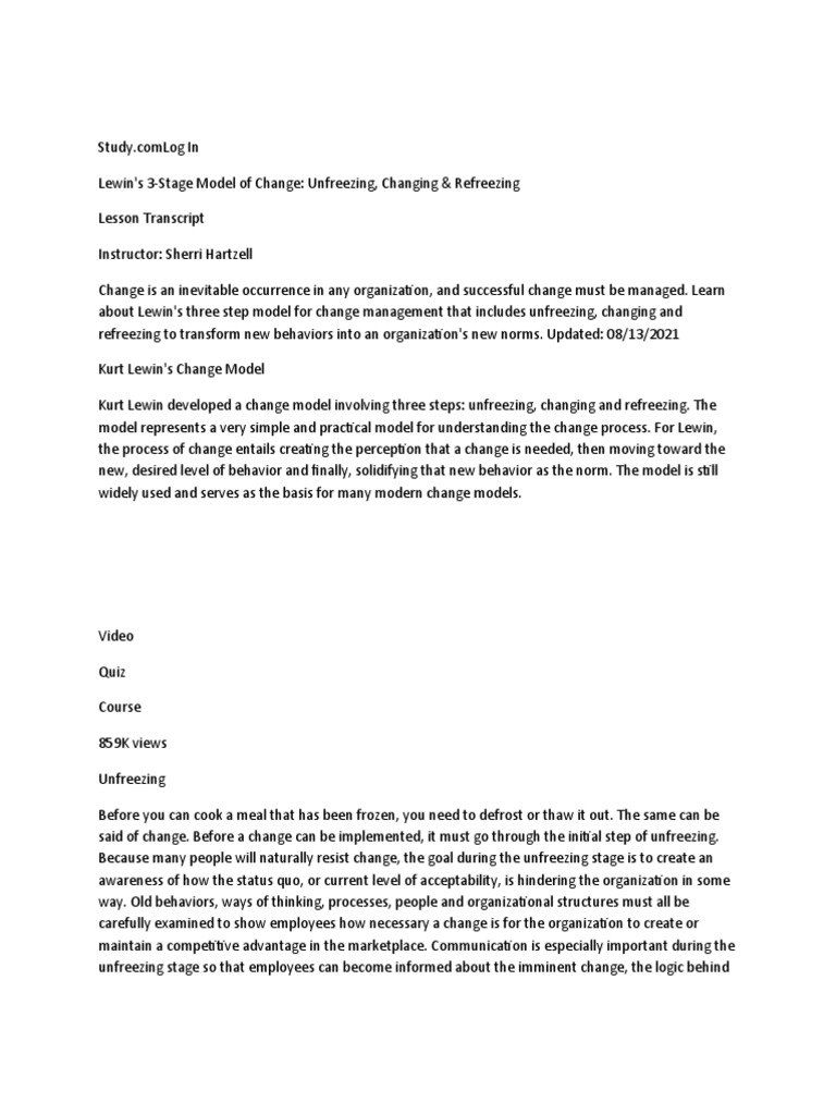 Lewin Pdf Organizational Behavior Change Management