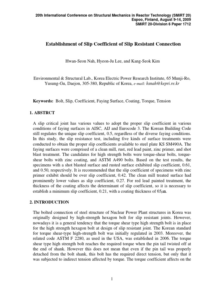 Slip Coefficient of Slip Resistant Connection - ZN Silicate | PDF ...