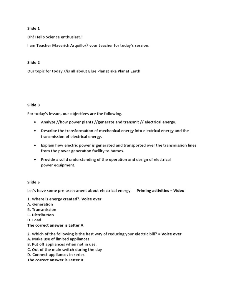 Script For Electrical Energy | PDF | Electric Power Distribution ...