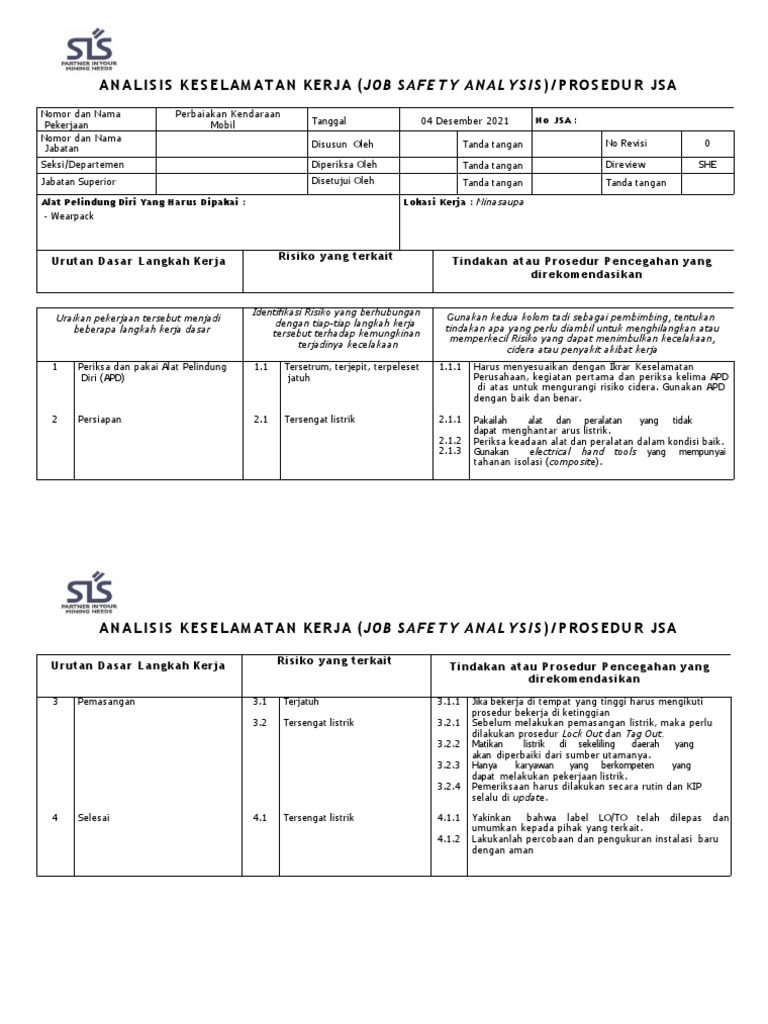 Contoh JSA untuk Pekerjaan Listrik | PDF