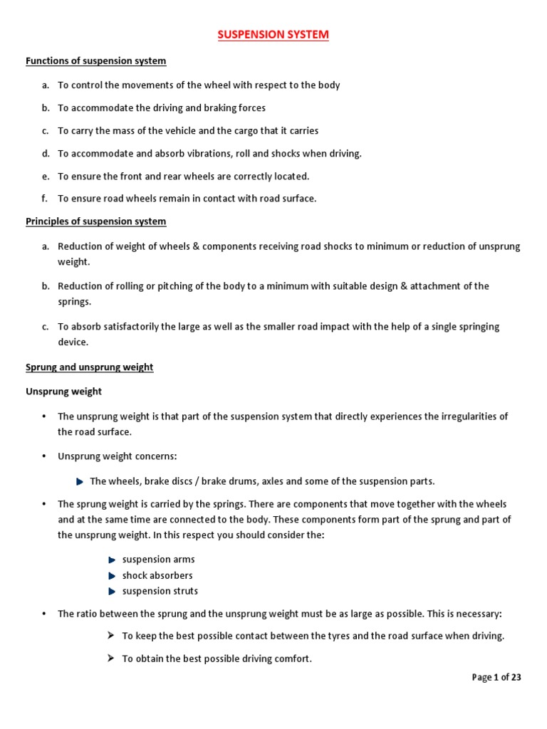 SUSPENSION System Notes Final | PDF | Axle | Manufactured Goods