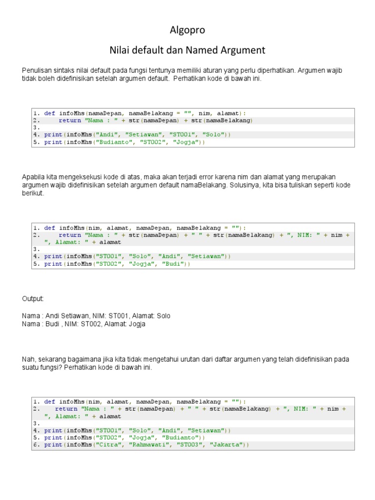 Nilai Default & Named Argument Python | PDF | Komputer