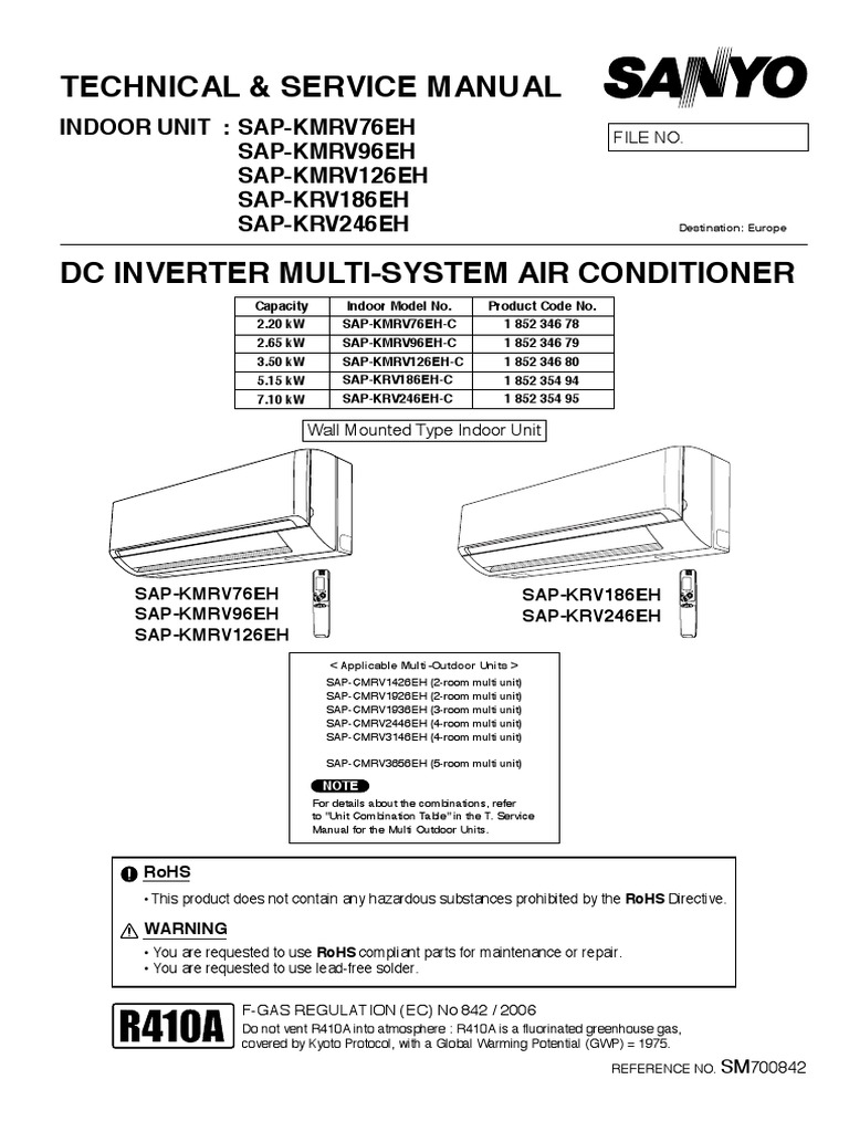 Sanyo Inverter Sap KRV 186-246 Eh Tech Data Om & Service | PDF | Air ...
