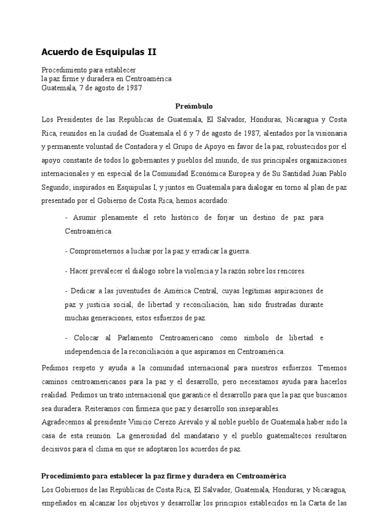 Acuerdo de Esquipulas II: Paz en Centroamérica | PDF | Democracia | Ideologías políticas