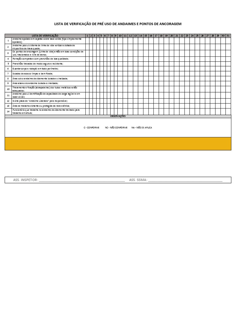 Check List Andaime Pre Uso | PDF