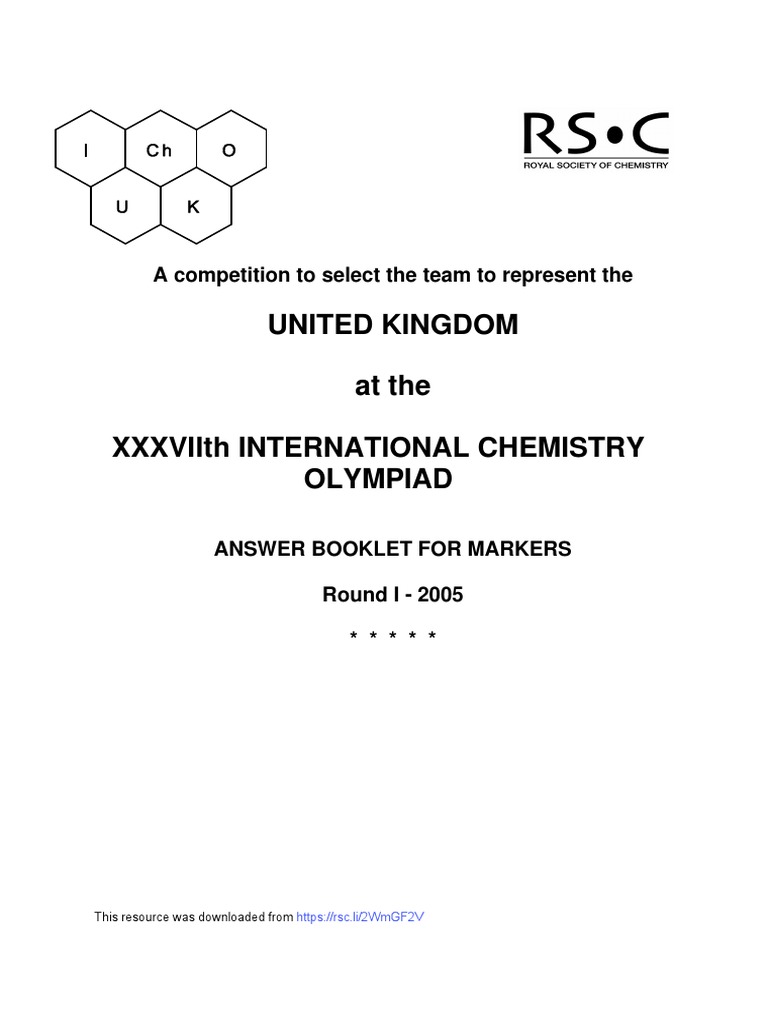 UK Chemistry Olympiad 2005 Mark Scheme | PDF | Mole (Unit) | Chlorine