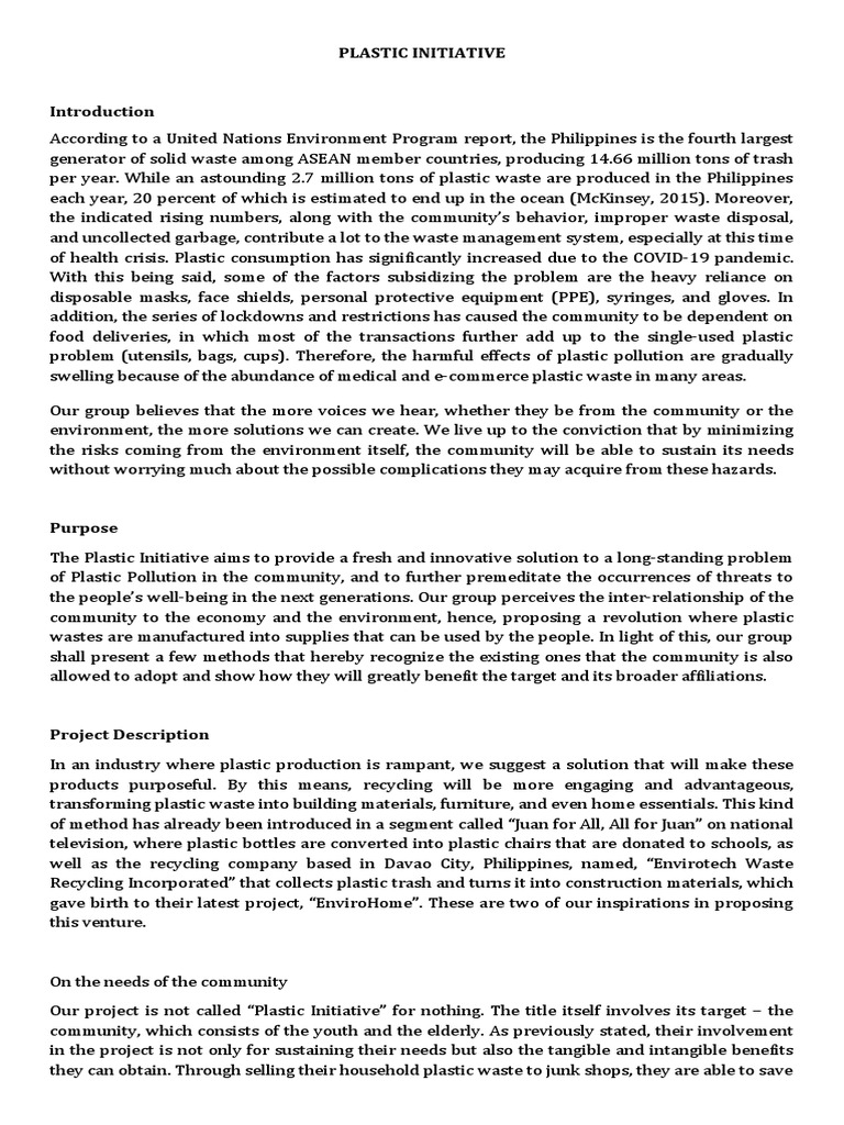 Concept Paper Plastic Initiative | PDF | Recycling | Waste