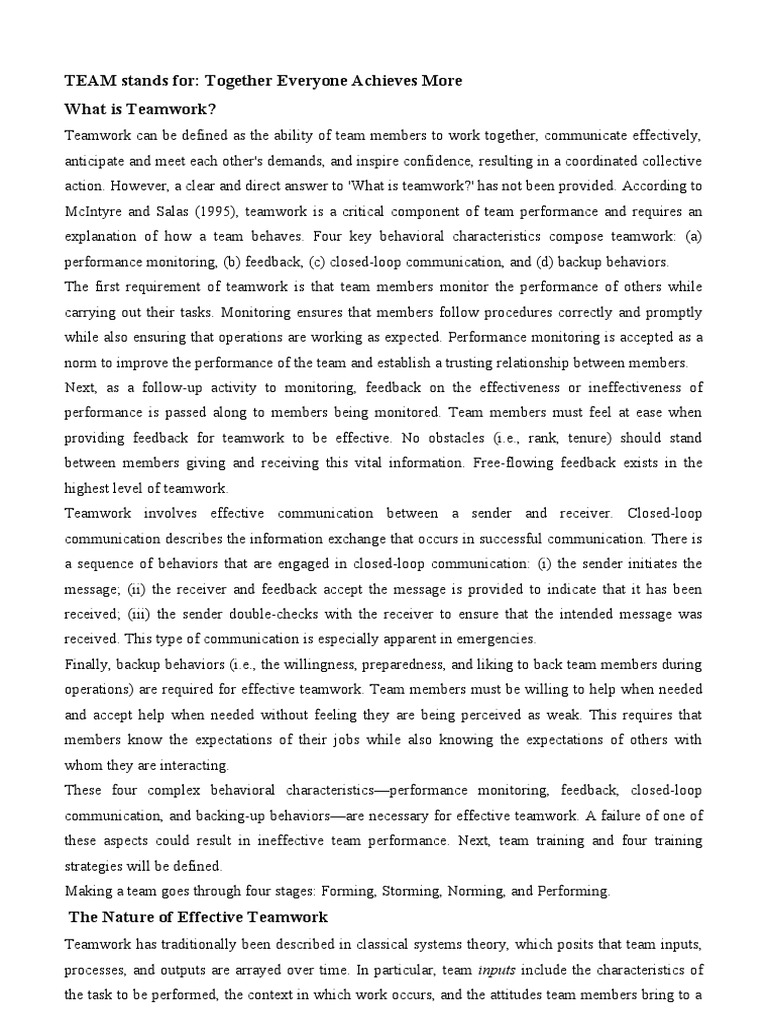 The Nature of Effective Teamwork: A Comprehensive Review of the Key ...
