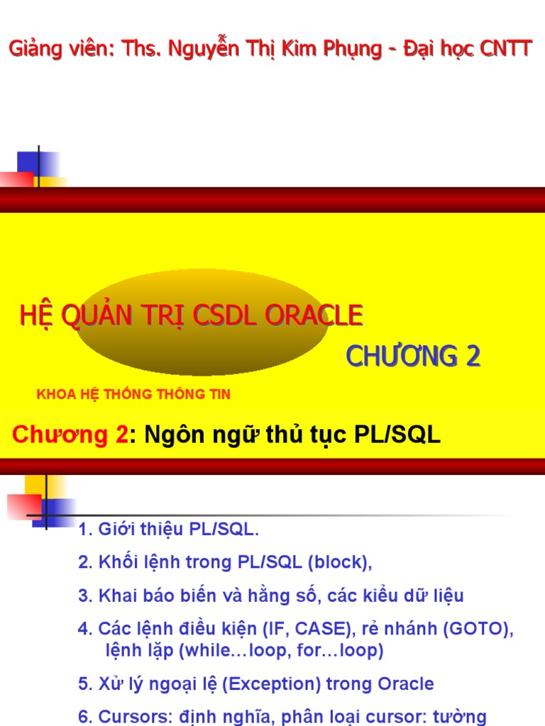 Bai Giang He Quan Tri CSDL Oracle Chuong 2 Ngon Ngu Thu Tuc VOadp 101902 5 | PDF