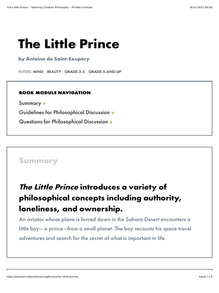 The Little Prince - Teaching Children Philosophy - Prindle Institute ...
