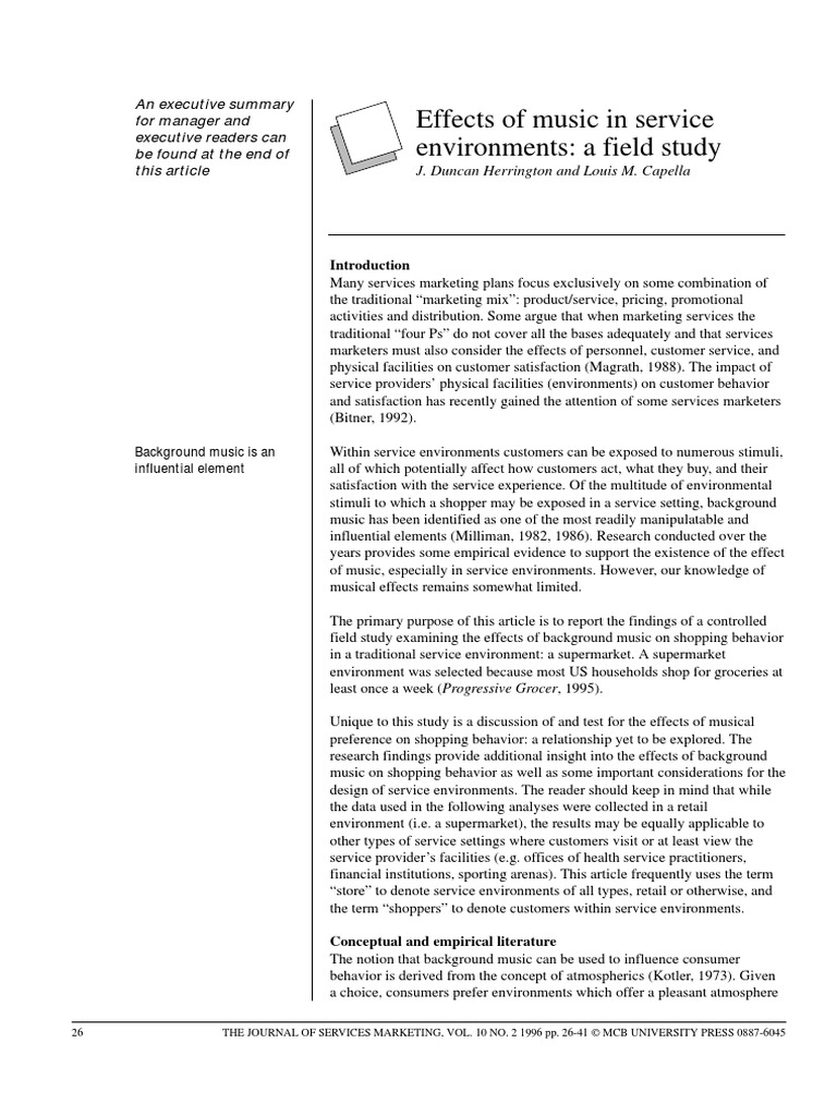Effects of Music in Service Environments | PDF | Behavior | Retail