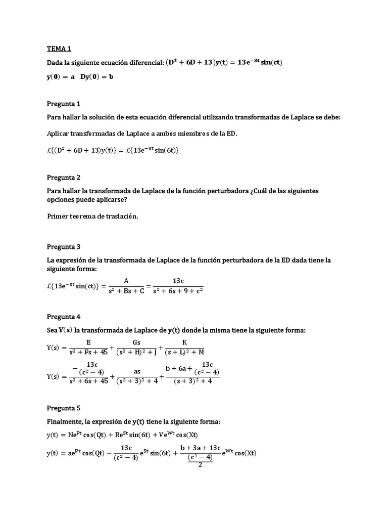 5to Quiz c3 | PDF | Transformada de Laplace | Funciones y mapeos