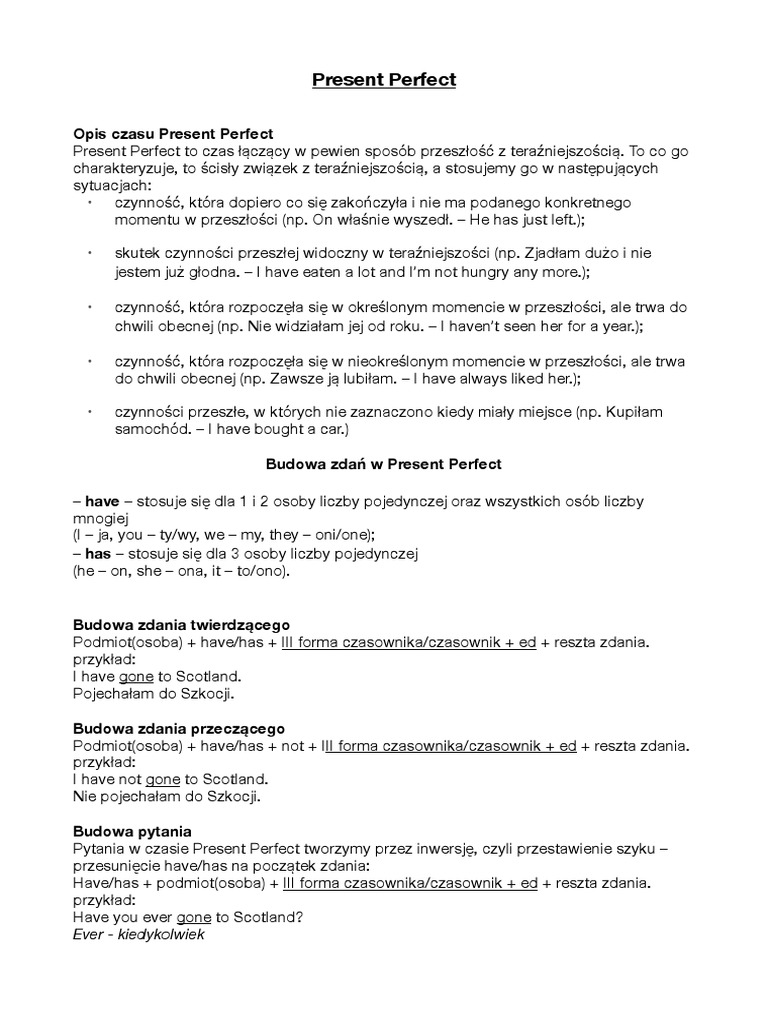 Notatka Present Perfect | PDF