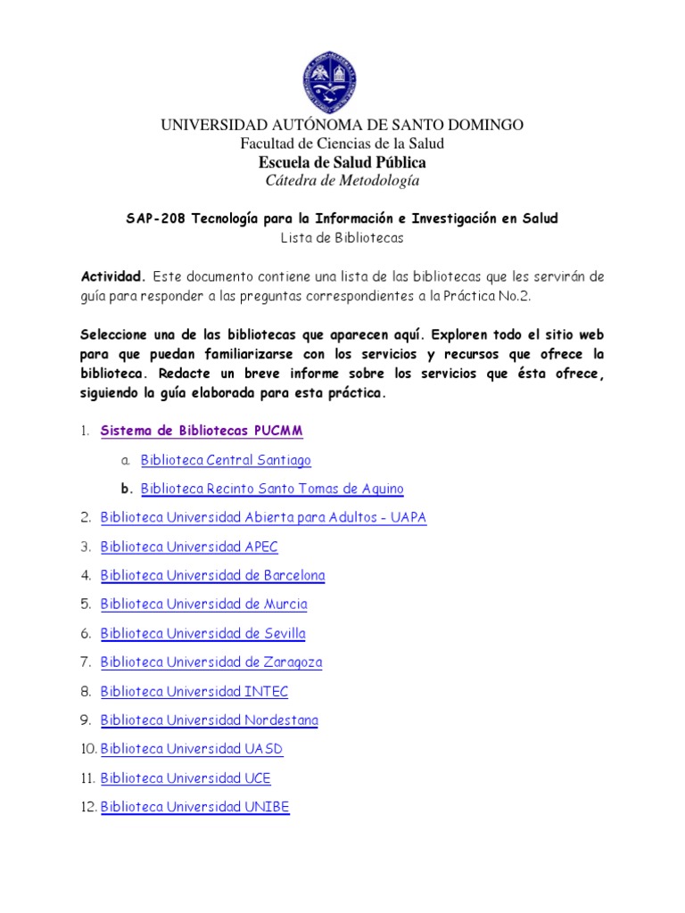 Lista Bibliotecas Guia Servicios Bibliotecarios | PDF