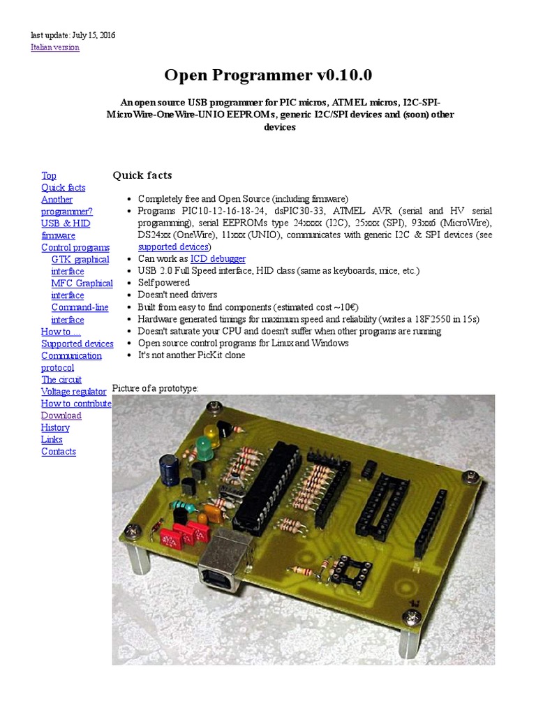 Open Programmer, An Open Source USB Programmer For PIC, ATMEL AVR, I2C-SPI-MicroWire-OneWire ...