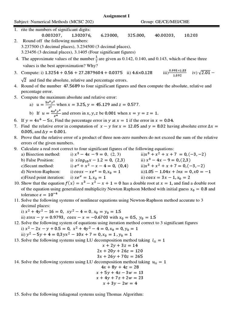 Assignment I 2022 MCSC 202 | PDF | Significant Figures | Analysis