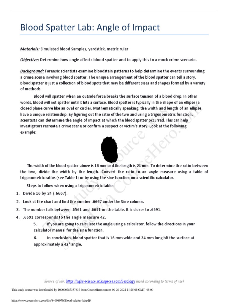 Blood Splatter Lab PDF | PDF | Trigonometric Functions | Angle