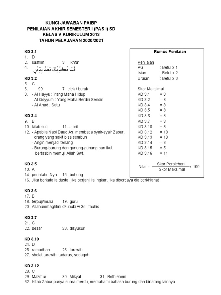 Kunci Jawaban Pas Pai Kelas V | PDF