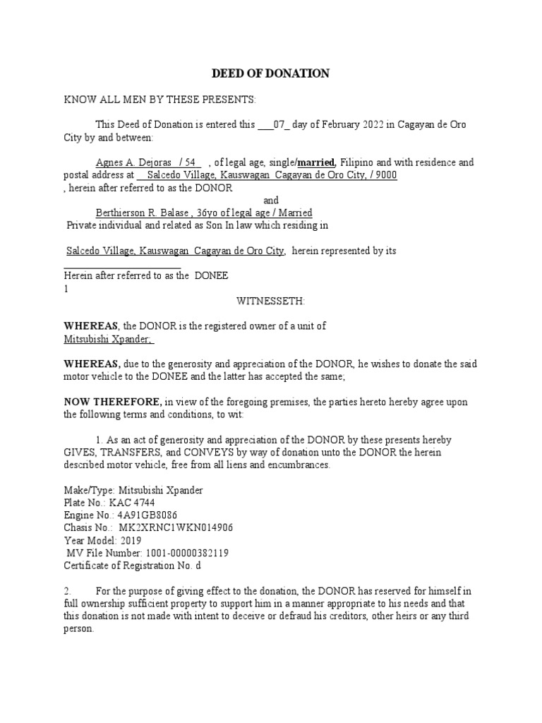 Deed of Donation | PDF | Common Law | Civil Law (Legal System)