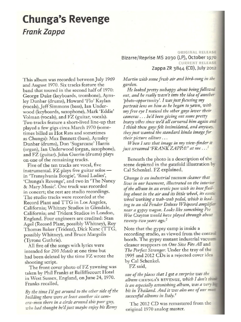 Zappa - Chunga's Revenge (The Big Note) | PDF
