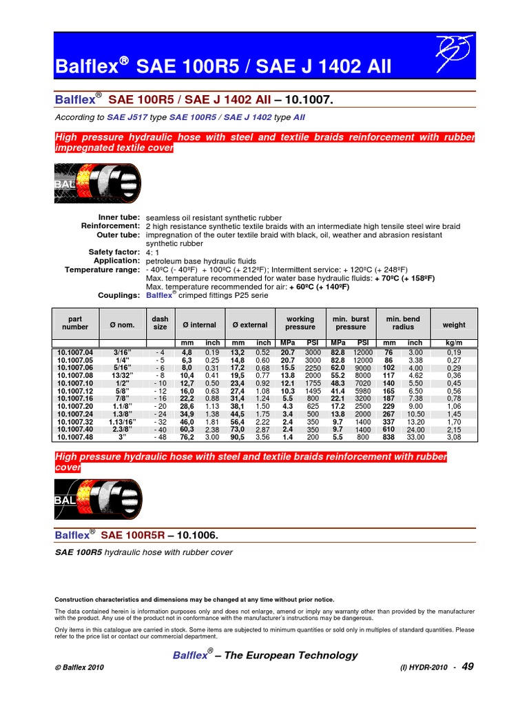 Balflex SAE 100R5 / SAE J 1402 AII | PDF | Building Materials | Civil ...