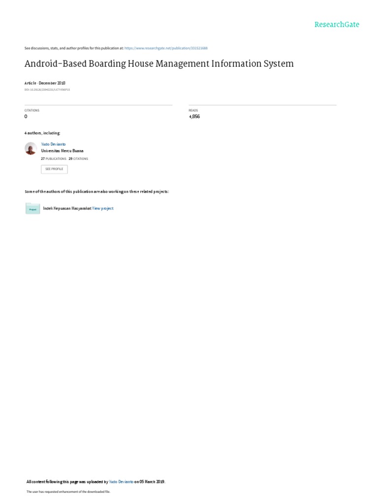 Android Based Boarding House Management Information System | PDF