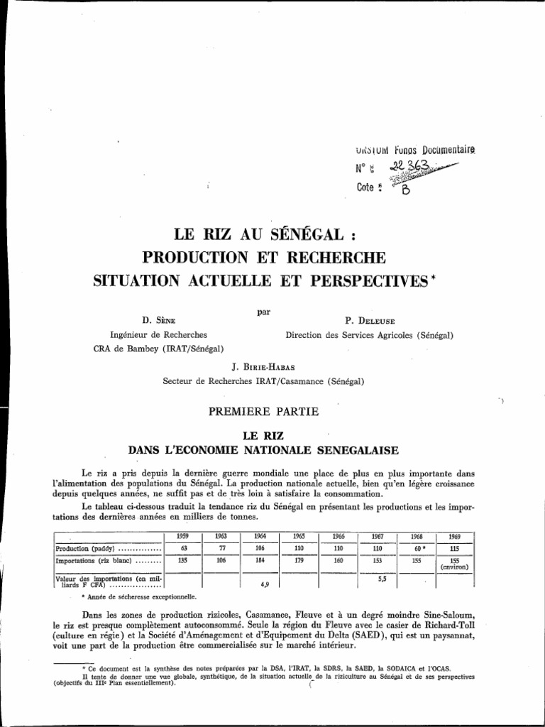 Production de riz au Sénégal : état et avenir | PDF | Rendement ...