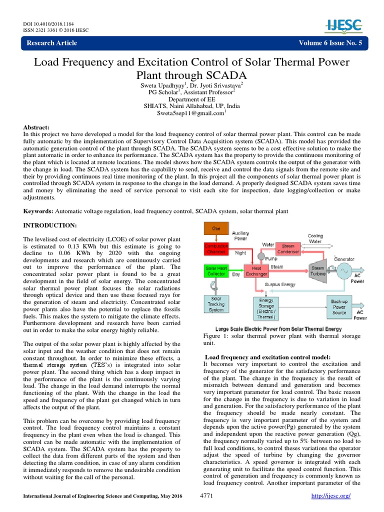.Load Frequency and Excitation Control of Solar Thermal Power Plant ...