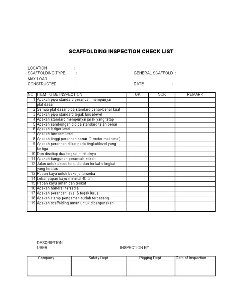 Form Checklist Inspeksi Scaffolding | PDF | Electrical Equipment ...