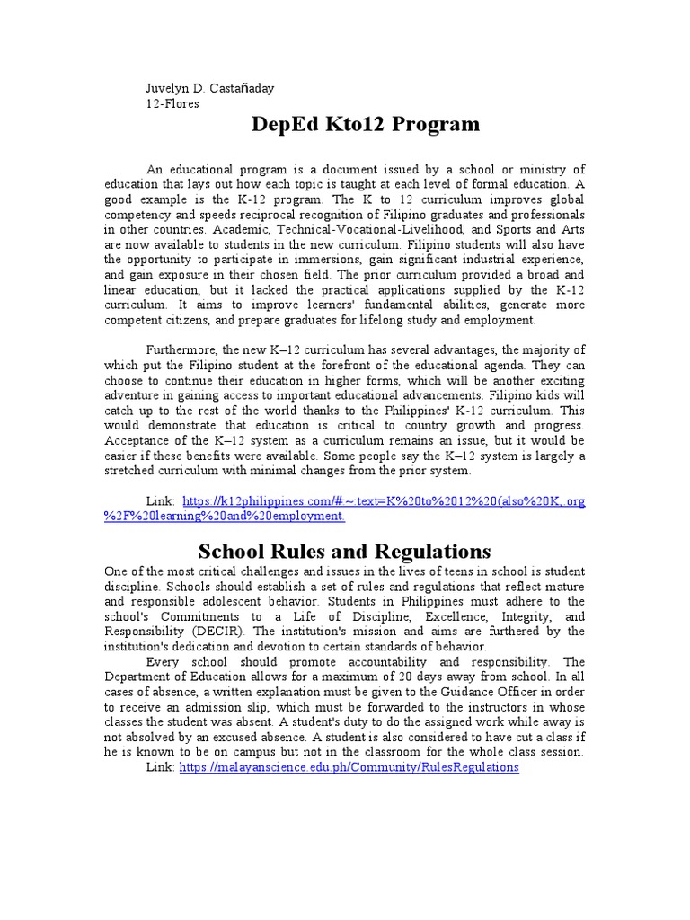 DepEd Kto12 Program | PDF | Curriculum | Behavior Modification