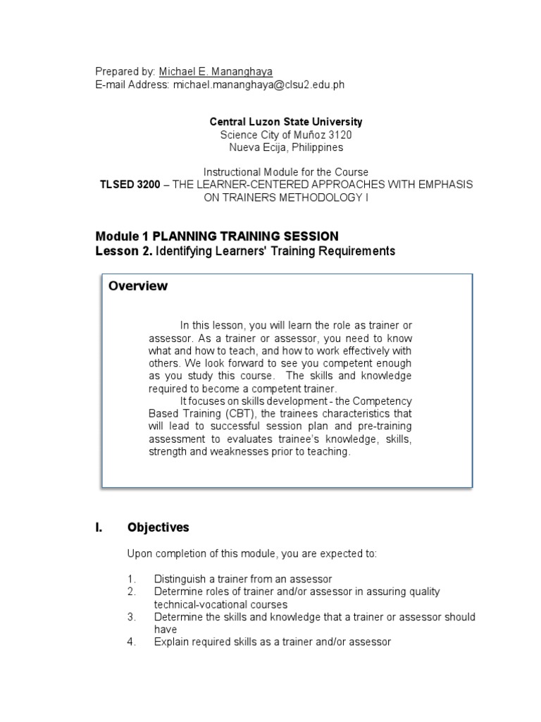 Module 1. Lesson 2. Identifying Learners' Training Requirements | PDF ...
