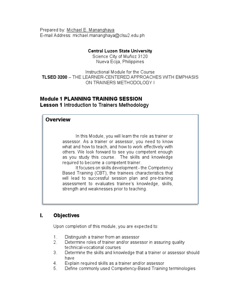 Module 1 Planning Training Session Lesson 1 Introduction To Trainers ...