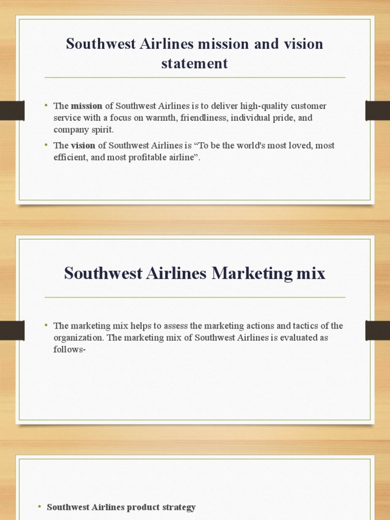 Southwest Airlines mission, vision, marketing mix & strategies | PDF